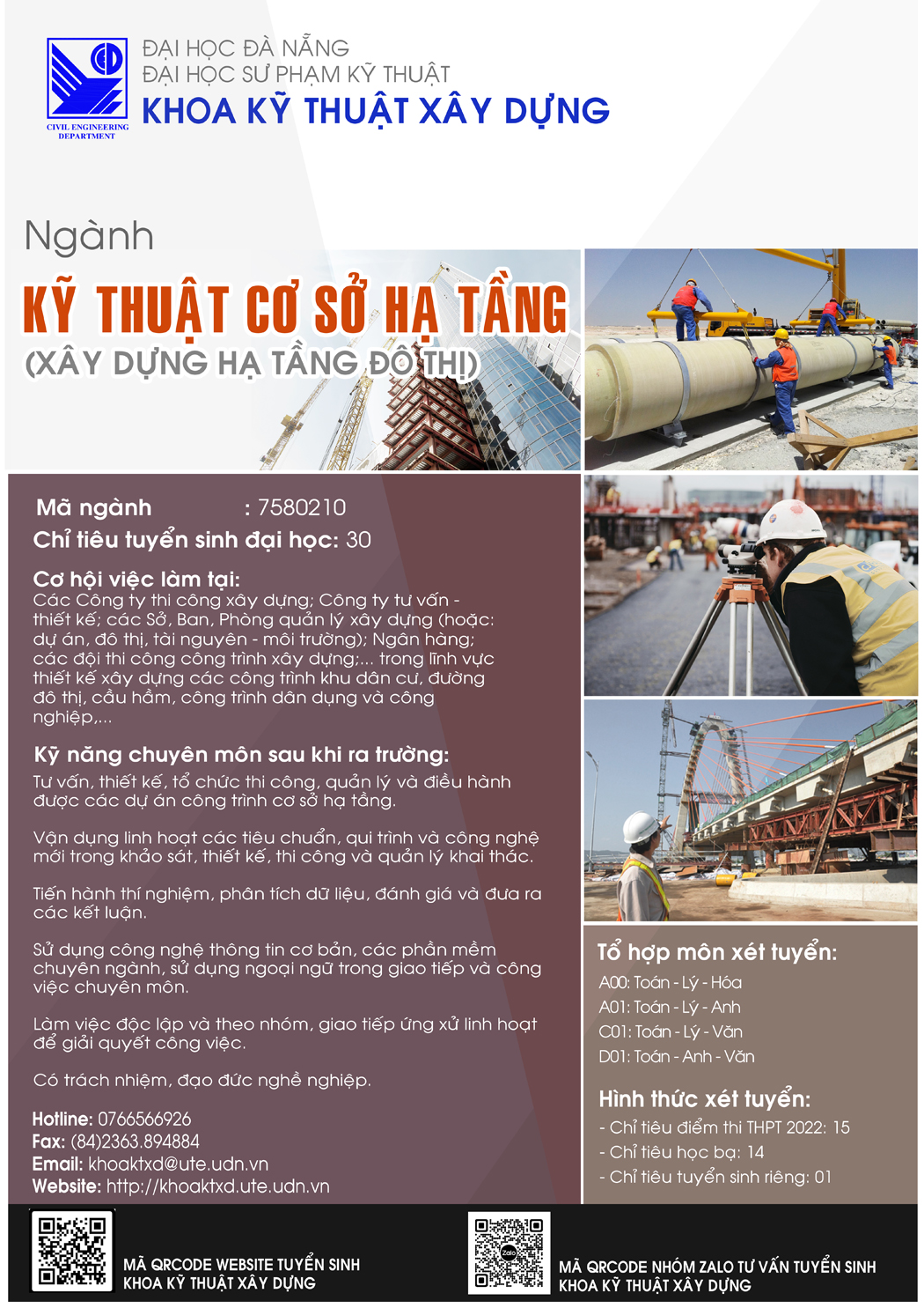 Thông tin tuyển sinh ngành KỸ THUẬT CƠ SỞ HẠ TẦNG (XÂY DỰNG HẠ TẦNG ĐÔ THỊ) - Khoa KTXD, Trường ...